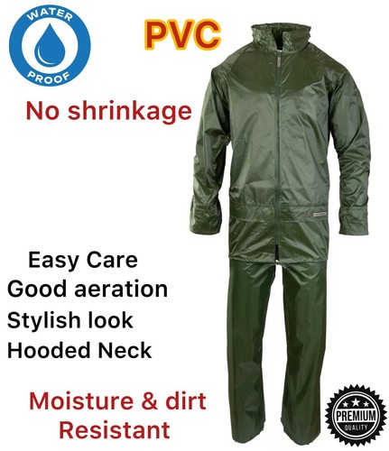 2 PIECE RAIN SUIT Adults - Waterproof Jacket Trousers Set- PVC RAIN ...