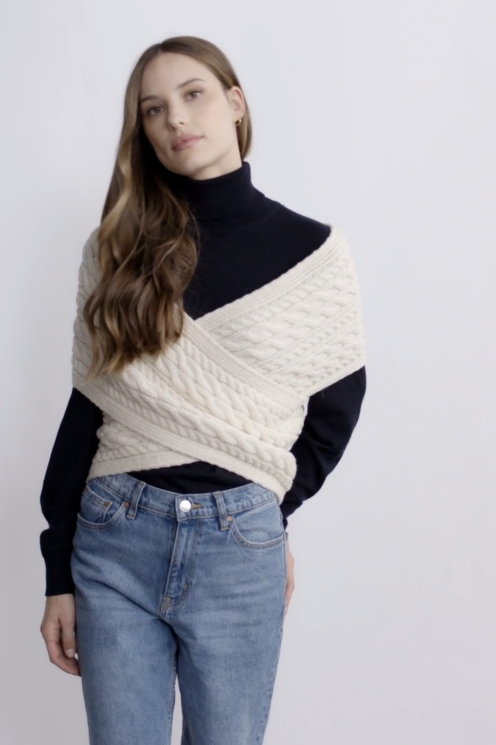 Aran Irish Crossover Wrap 100% Premium Merino Wool Cable Sweater Made ...