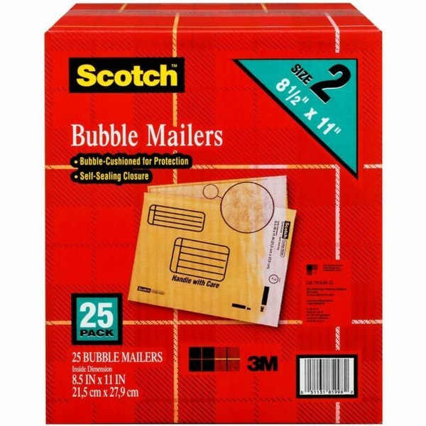3m Scotch Bubble Size 2 (8 1/2-Inch x 11-Inch) x 25 Mailer Kraft ...