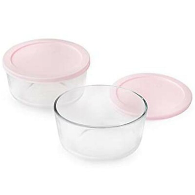 Pyrex 7201 4-Cup Glass Storage Bowls w/ 7201-PC Loring Pink Plastic Lid ...