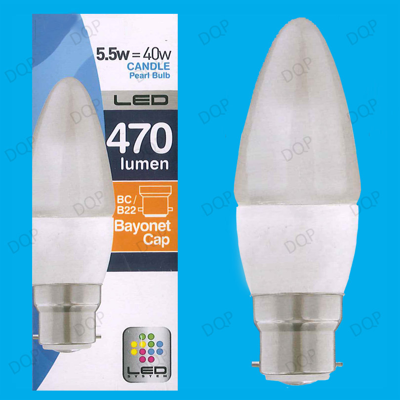 4x 5.5W LED Ultra Low Energy, Instant On, Pearl Candle Light Bulb, BC ...