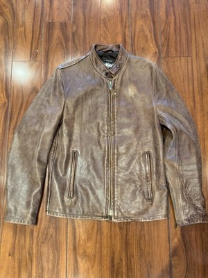 SCHOTT Leather Jacket CAFE RACER Brown 654 DISTRESSED - Sz SMALL | eBay