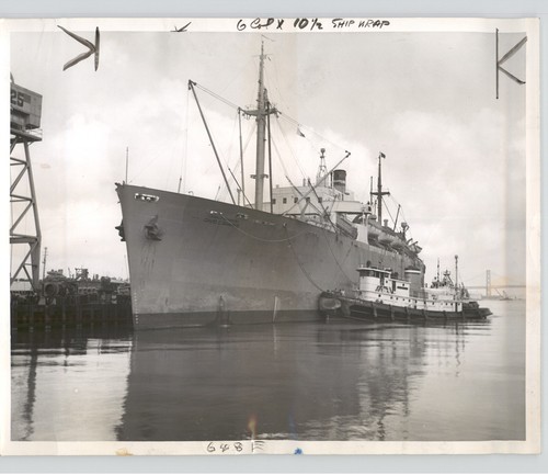 Tugboat & SHIP David C Shanks SAN FRANCISCO Harbor Vintage 1947 Press ...