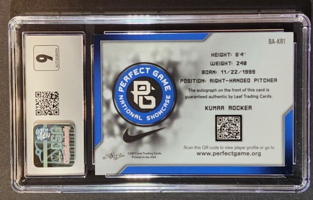 2017 Leaf Perfect Game All-American Gameday Auto Kumar Rocker CSG 9.5 ...