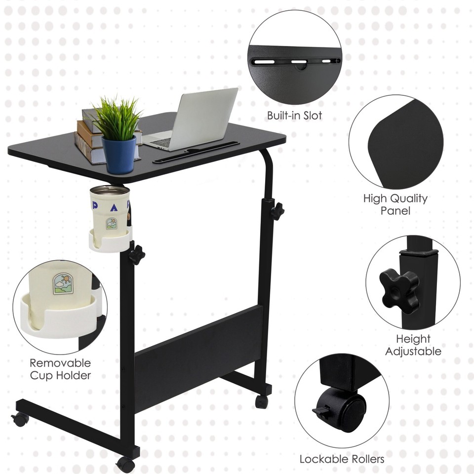 Height Adjustable Small PC Computer Desk Mobile Over Bed Table Laptop ...