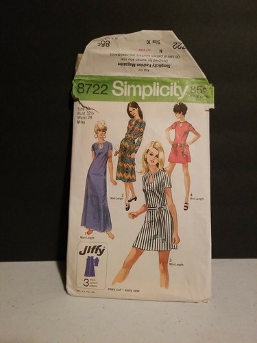 Simplicity Sewing Pattern 8722 Vintage Misses Keyhole Dress 3 Length Sz ...