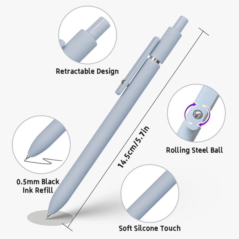 Gel Pens, 5 Pcs 0.5mm Black Ink Pens Fine Point Smooth Writing Pens ...