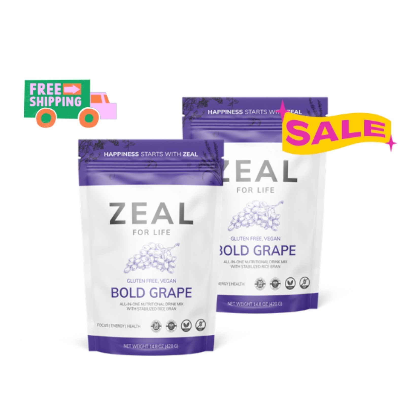 Sale Zeal for Life Bold Grape 30 Servings Energy/Health Drink 2 Pack | eBay