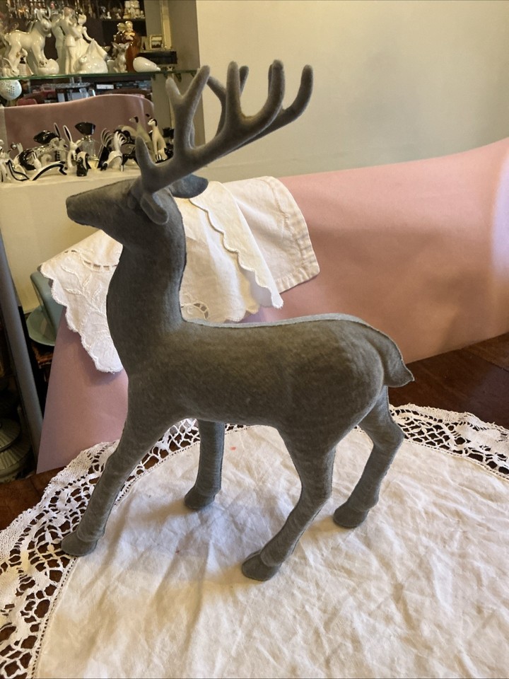 Christmas Grey Flock Standing Reindeer Stag Large 32cm Standing Decoration | eBay UK