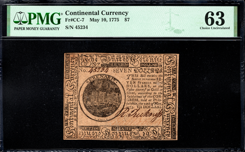 Continental Currency Fr#CC-7 May 10, 1775 $7 PMG 63 *Exceptional* | eBay