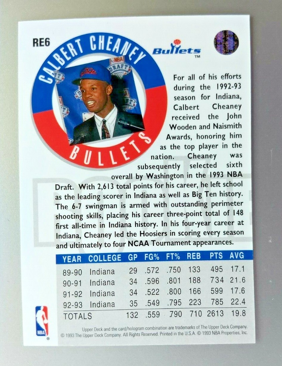 1993-94 UPPER DECK CALBERT CHEANEY GOLD EXCHANGE ROOKIE CARD#RE6 NR ...