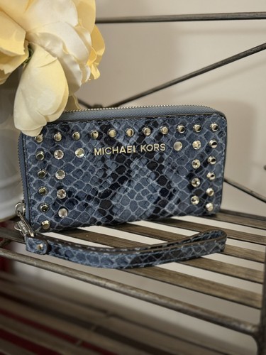 Michael Kors Blue And Silver Python Print Zip Around Wallet | eBay