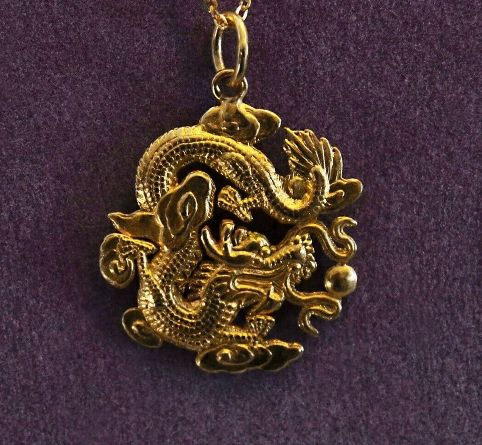 Chinese 24k 999 GOLD DRAGON PENDANT Charm 22k Gold 22" Chain | eBay