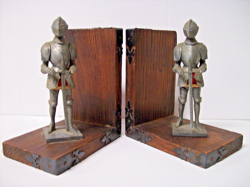 Antique Medieval Fantasy Knight W/ Sword Bookends Pewter Wood Base | eBay