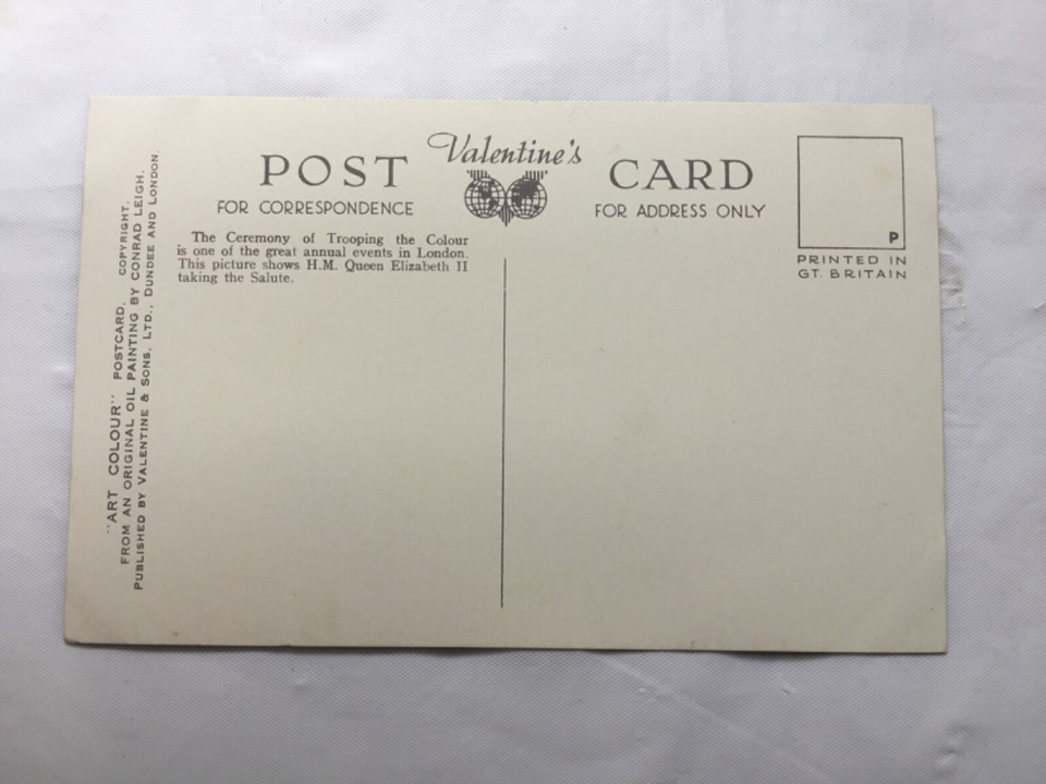 1 Valentine colour postcard Queen Elizabeth, Trooping of Colour, Conrad ...