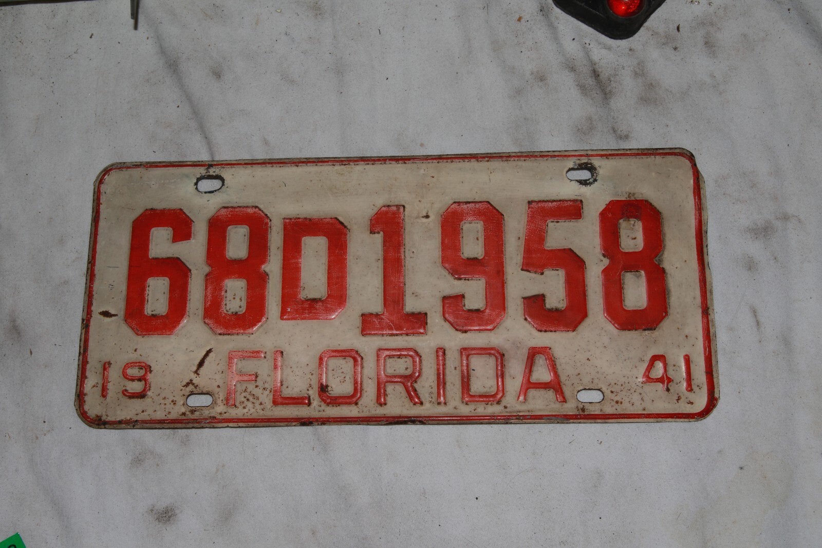 1941 Florida 41 FL License Plate No. 68D1958 State Issue Unknown County ...