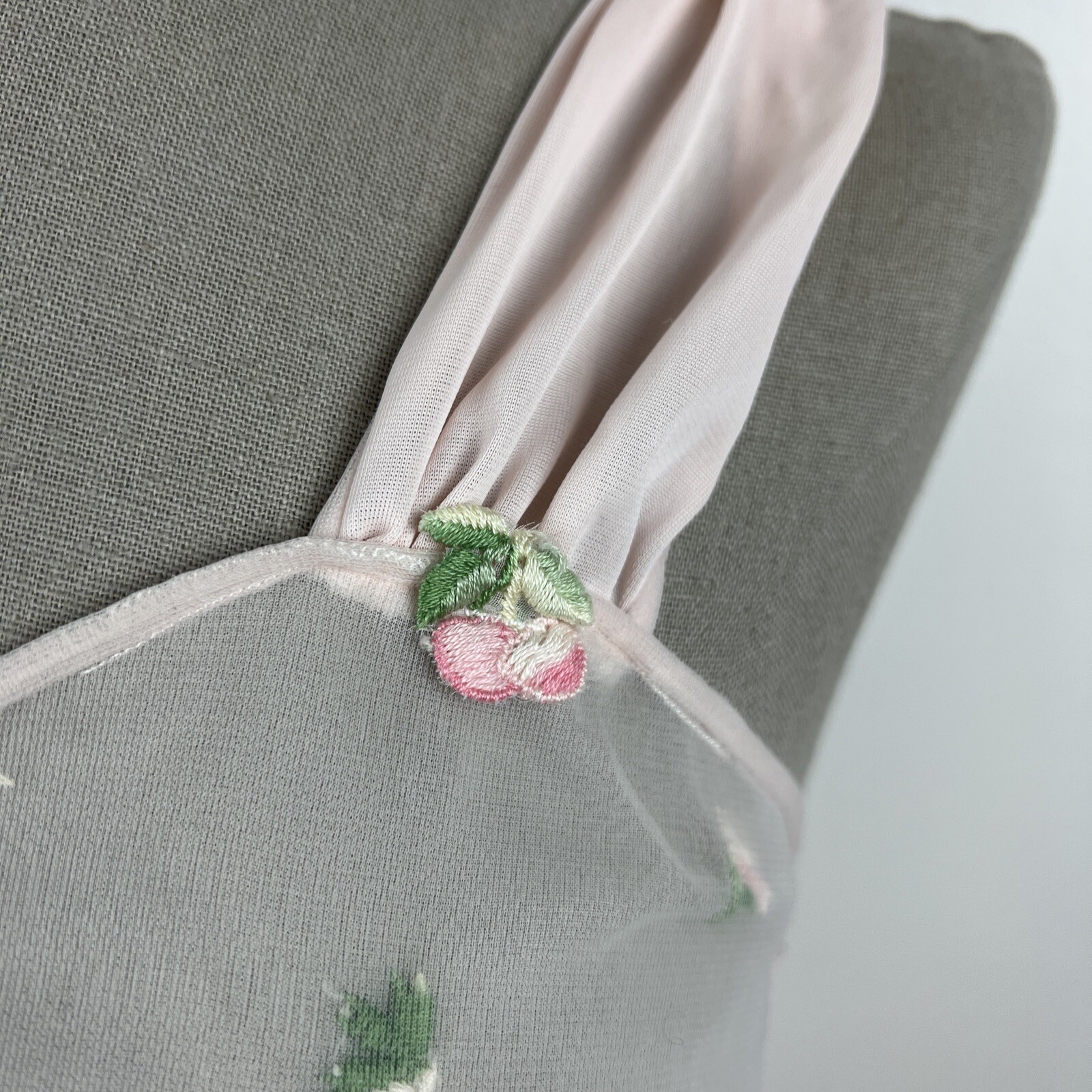 Vtg 60s Mesh Sheer Slip Dress Nightgown Cherries Flor… - Gem