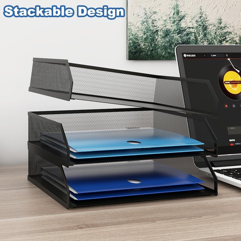 Natwind 3-Tier Stackable Paper Tray, Metal Mesh Desktop Organizer, A4 ...