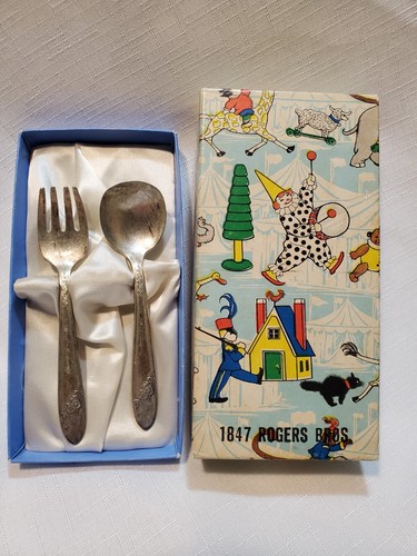 Vtg 1847 Rogers Bros Oneida Tudor Plate Baby Silverware Set Fork Spoon ...