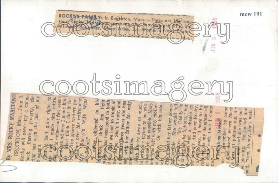 1956 Boxer Rocky Marciano Wife Barbara & Daughter Mary Anne Press Photo ...