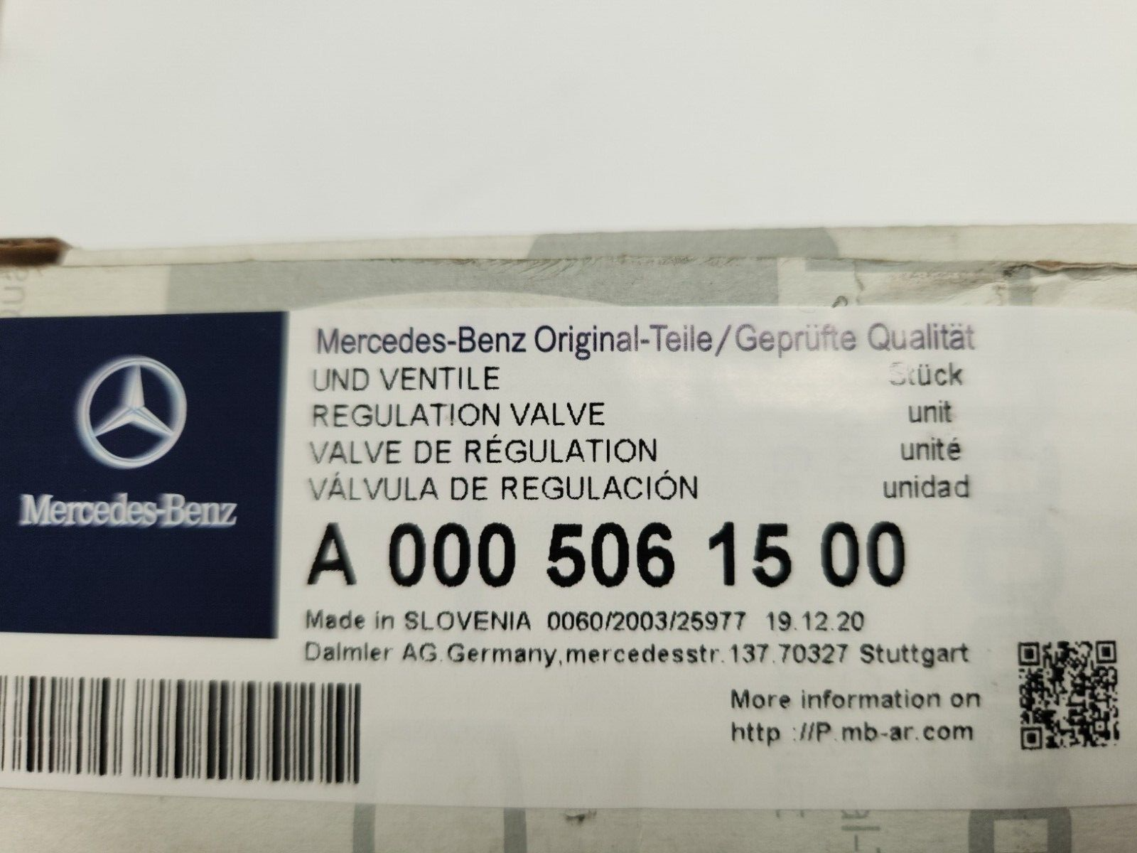 Genuine Mercedes-Benz A0005061500 Regulating Valve Reversing Valve | OE