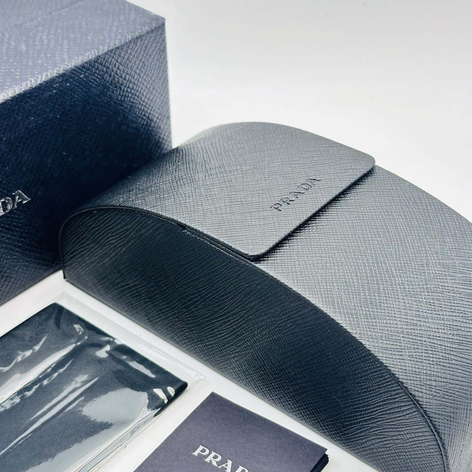 Prada Glasses Case Eyeglasses Sunglasses Black LOGO Leather Hard Shell ...