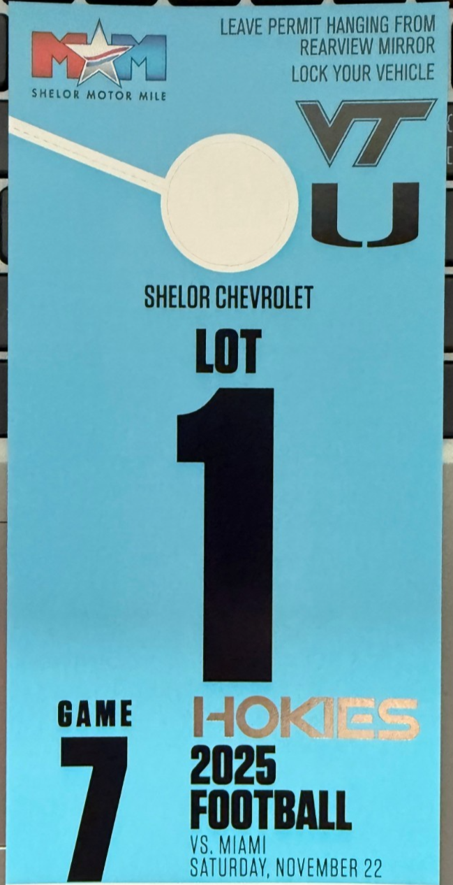 4 Virginia Tech Hokies Football Tickets w/Lot 1 parking pass vs. Miami ...