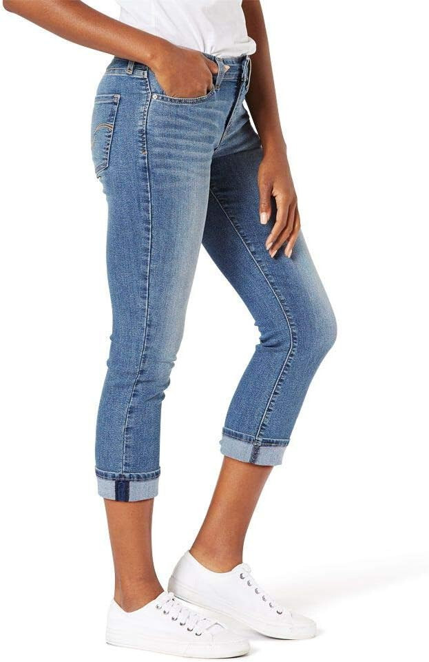 NWT SIZE 20 Signature Levi Strauss Cuffed Mid-Rise Stretch Denim Capri ...