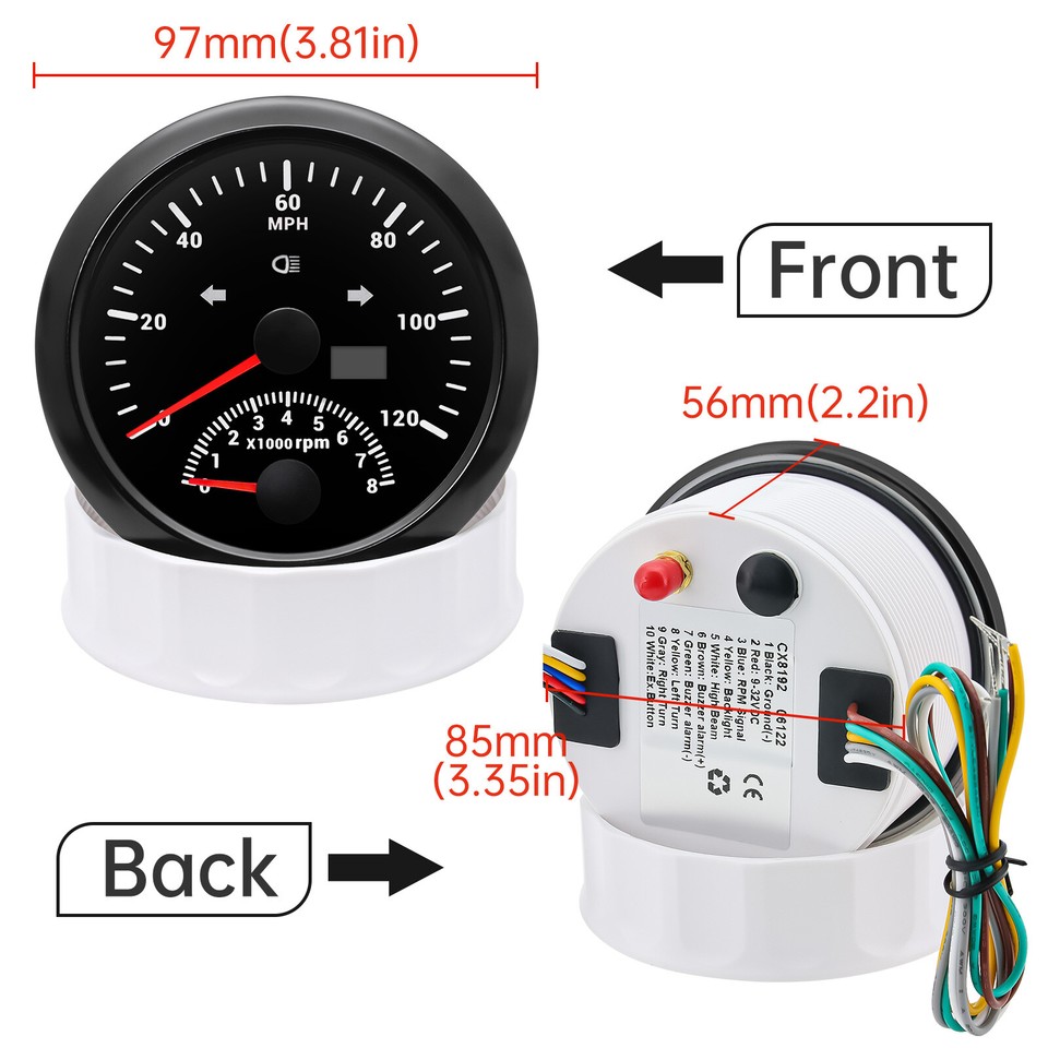 2 Gauge Set 85mm GPS Speedometer 120MPH Tacho&85mm 4 I N 1 Guage with ...