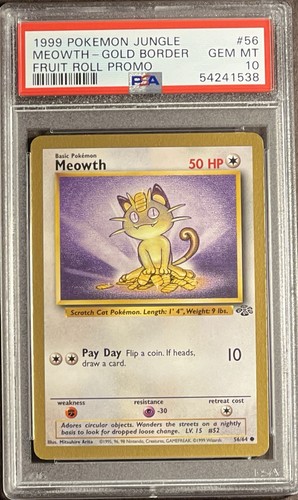 1999 Pokémon Jungle 56 Meowth Gold Border Fruit Roll Up Promo PSA 10 ...