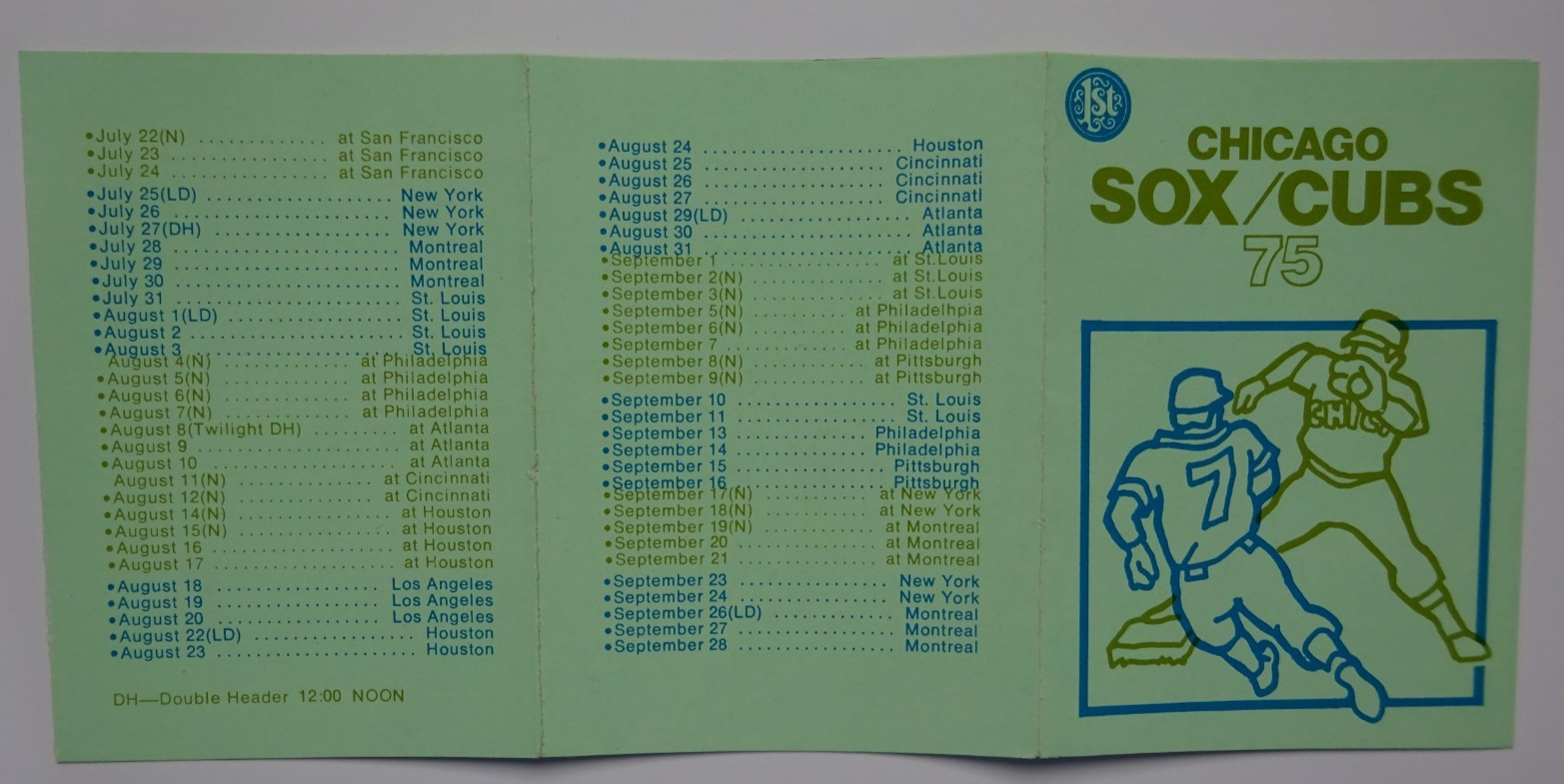 1975 Chicago White Sox Chicago Cubs Baseball Schedule Sked First ...