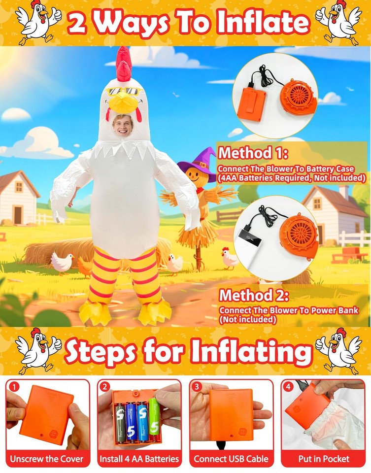 Halloween Inflatable Rooster Costume Adult, Full Body Blow Up Chicken ...