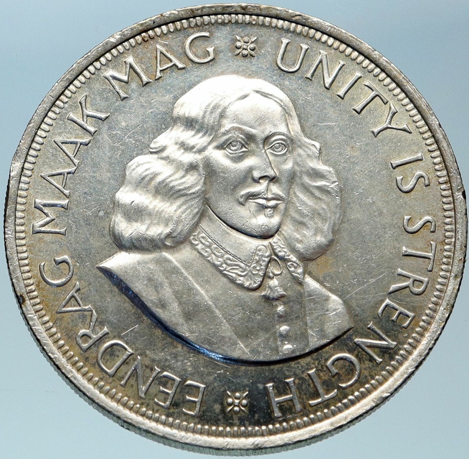 1964 SOUTH AFRICA Founder Jan van Riebeeck Deer OLD Silver 50 Cents ...