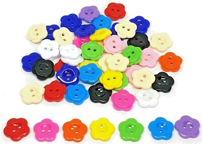 100 pcs Mix assorted colors Cute small flower buttons 2 holes size 12mm ...