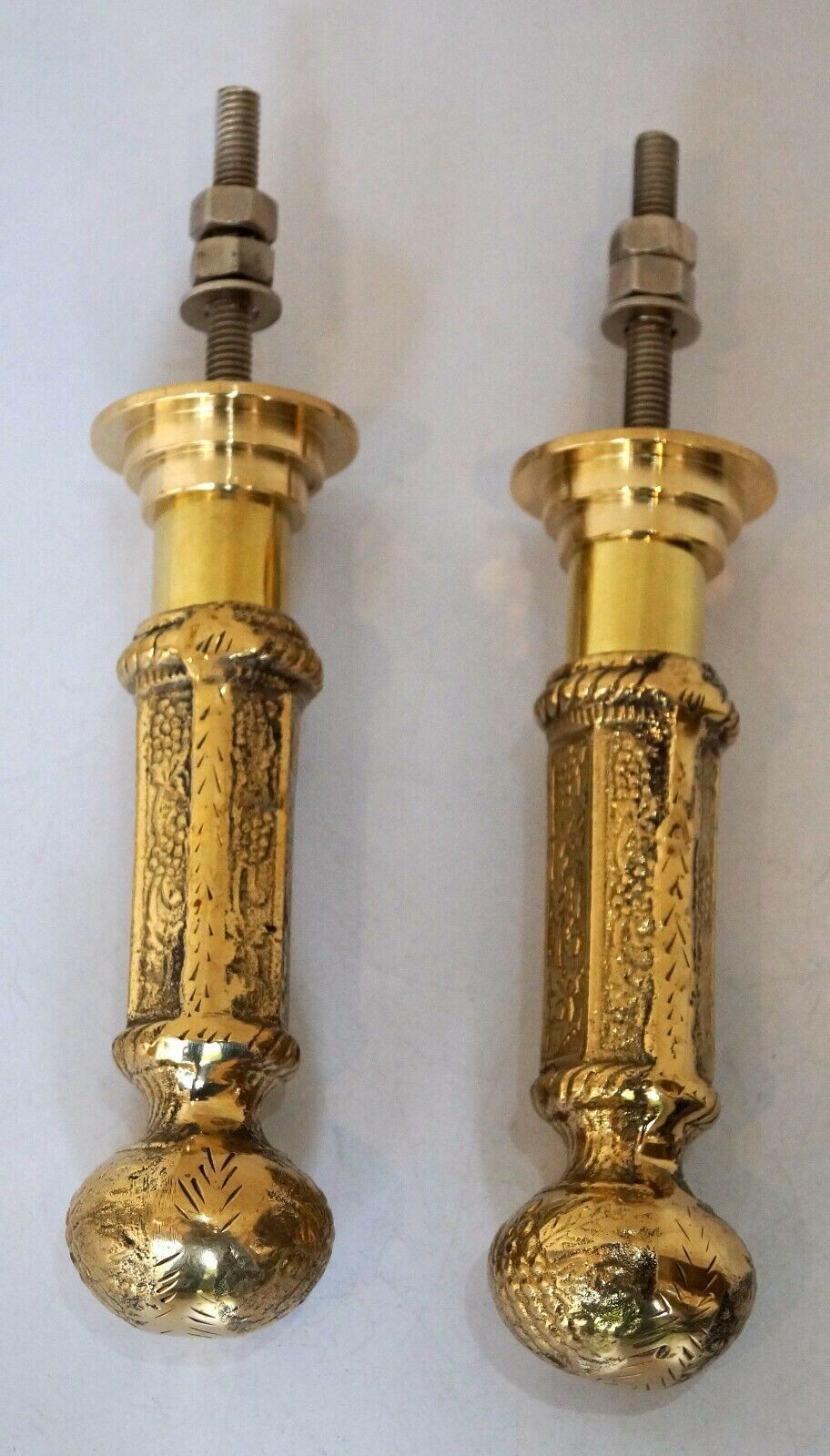 Designer golden brass vintage knob door handle set of 2 piece with nuts ...