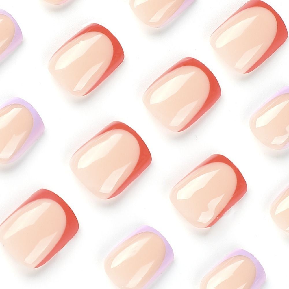 24pcs Detachable Fake Nials DIY French Colorful Edge False Nails Short ...