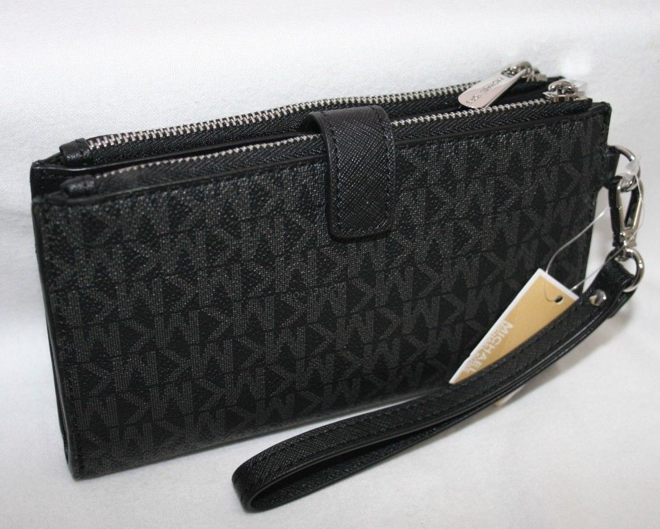 New Michael Kors MK Signature Double Zip Phone Case Wallet Wristlet ...