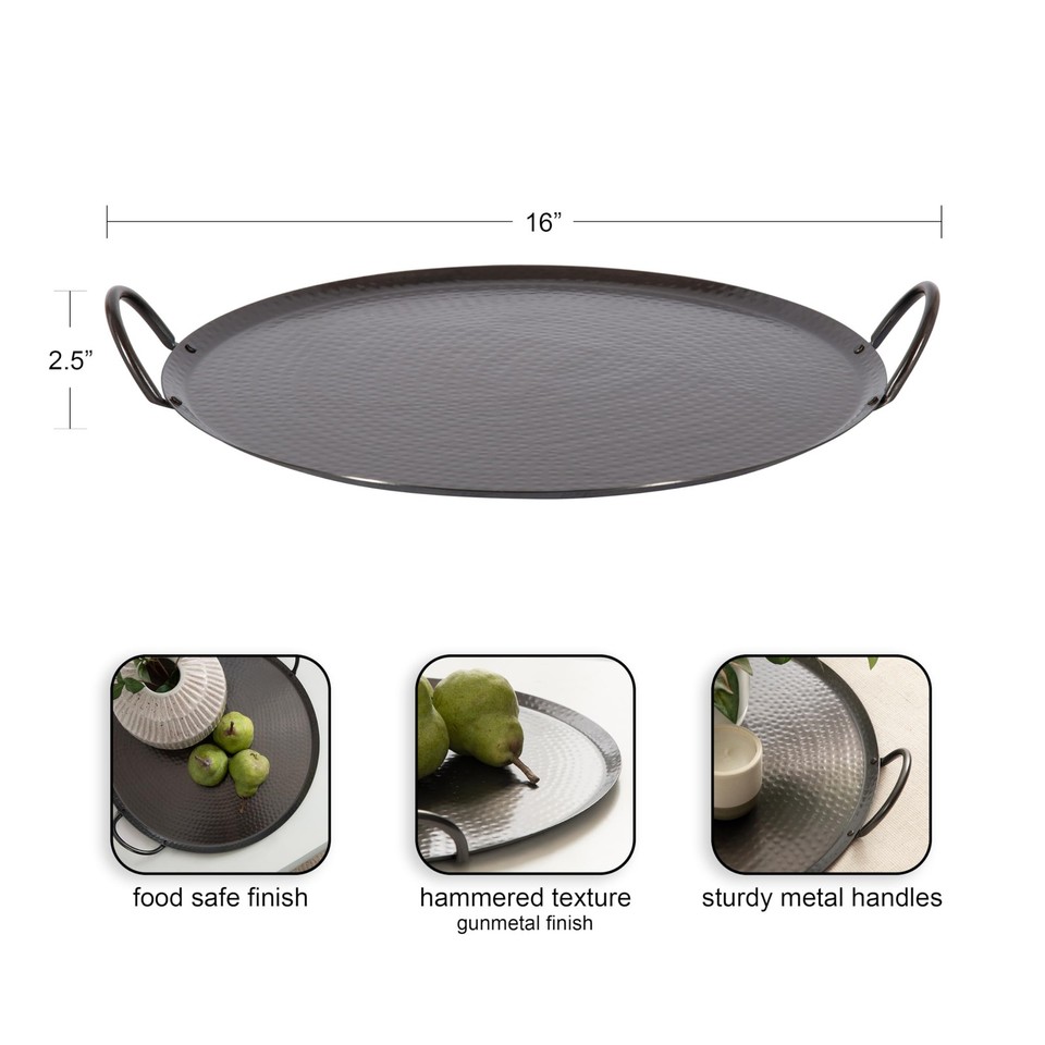 Sanzo Transitional Hammered Metal Round Tray, 16 Inch Diameter, Gray ...
