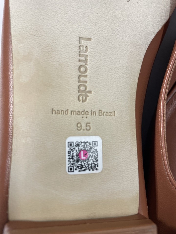 Larroude Maria Flats Shoes Sz 9.5 Brown Caramel Leather Gold Buckle ...