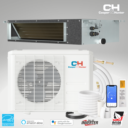 9000 - 24000 BTU 230V Slim Duct Mini Split Heat Pump Air Conditioner ...