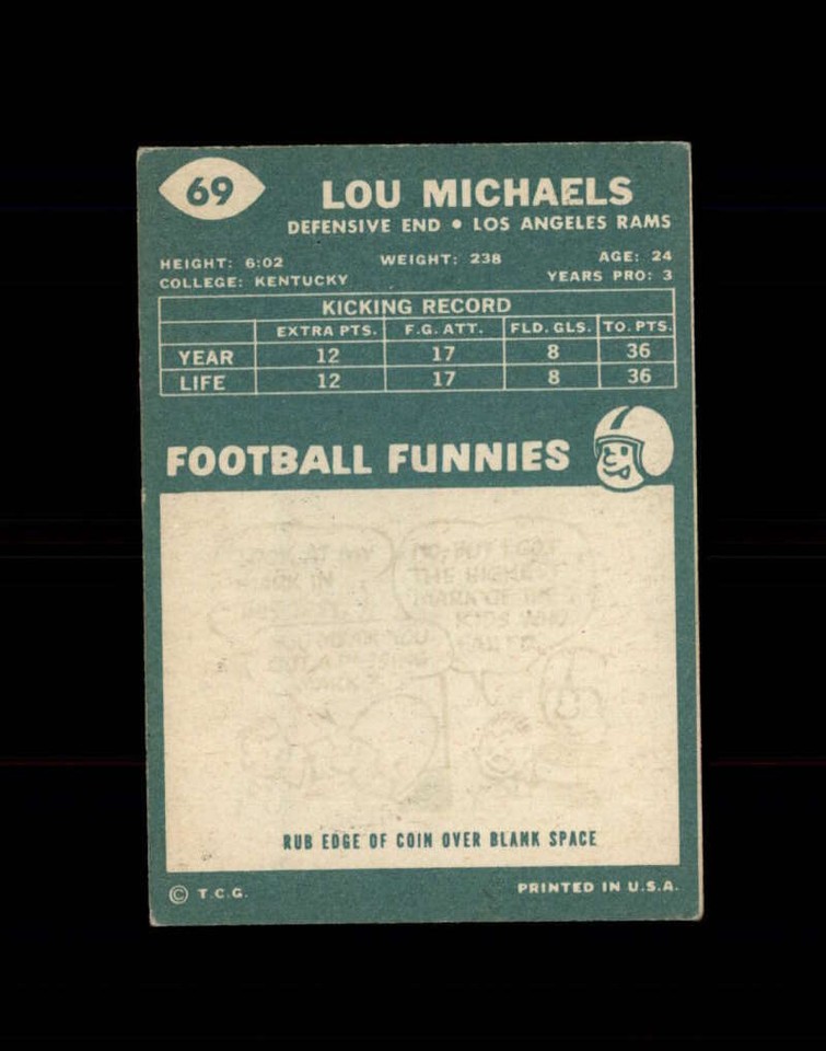 1960 Topps Football #069 Lou Michaels RC STARX 5 EX CS75325 | eBay