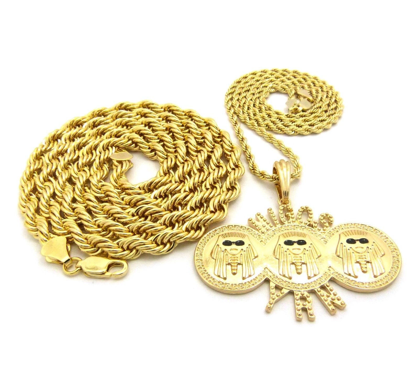 New Hip Hop Migos YRN Pendant 3mm 24", 6mm 30" Rope Chain 2 Necklace ...