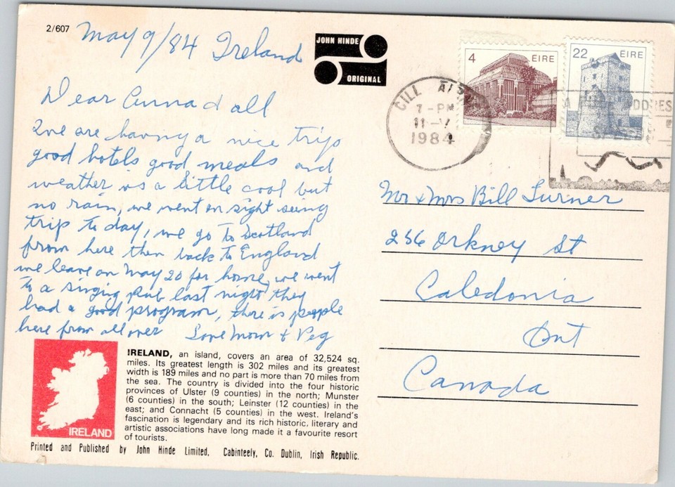 Greetings from Ireland Map Color Post Card Posted Vintage Postcard 1984 ...