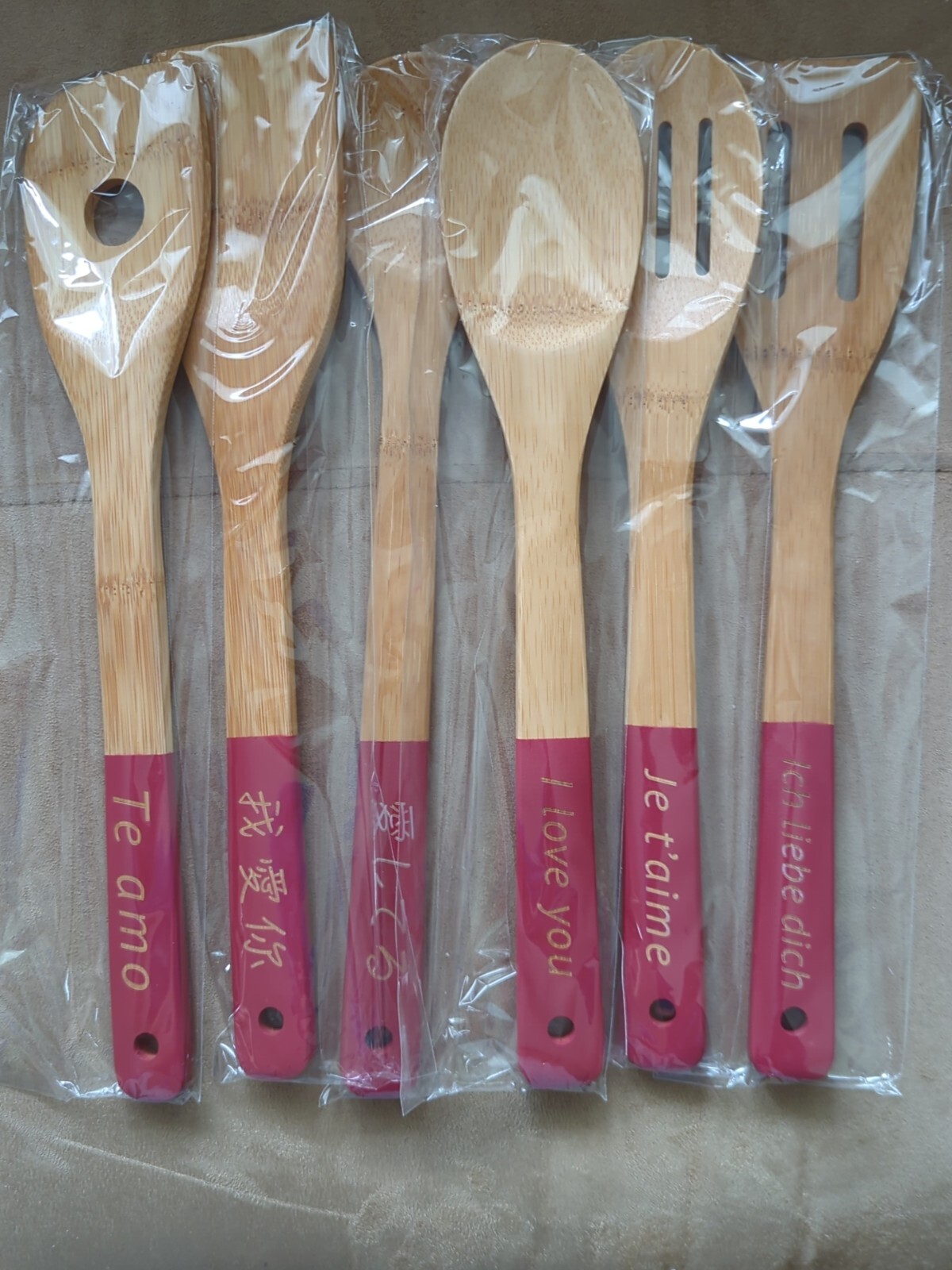 Laboos 6 Piece Bamboo Kitchen Cooking Utensil Set Wooden Spoons Red ...