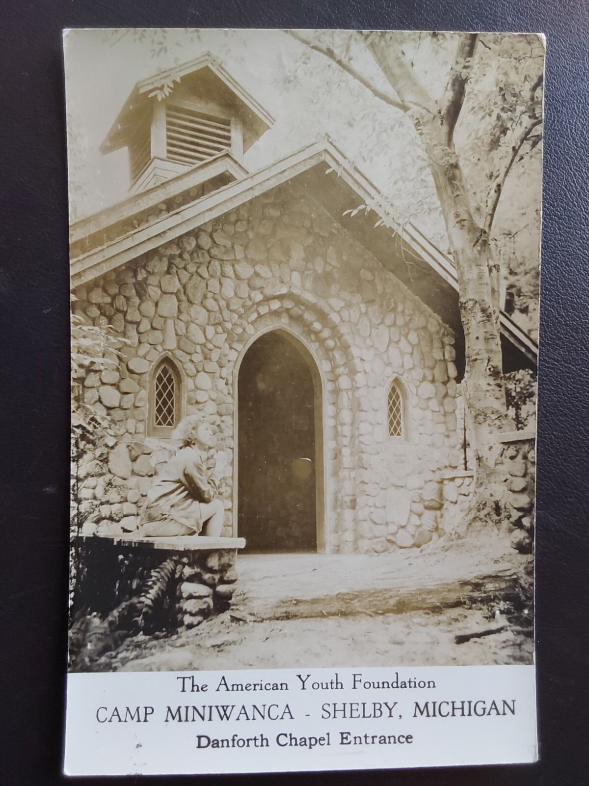 SHELBY, MI * CAMP MINIWANCA ~ DANFORTH CHAPEL ENTRANCE * UNPOSTED RPPC ...