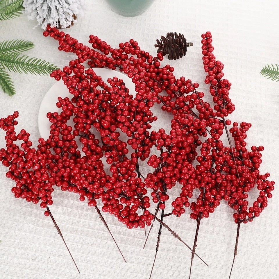 1-30PCS Red Holly Berry Stems Artificial Christmas Berries DIY Tree ...