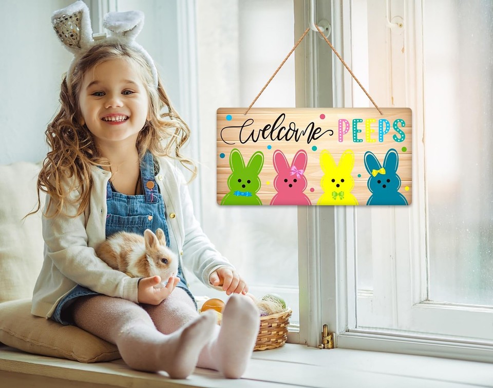 Easter Bunny Welcome Peeps Door Signs - Easter Decor Signs ...