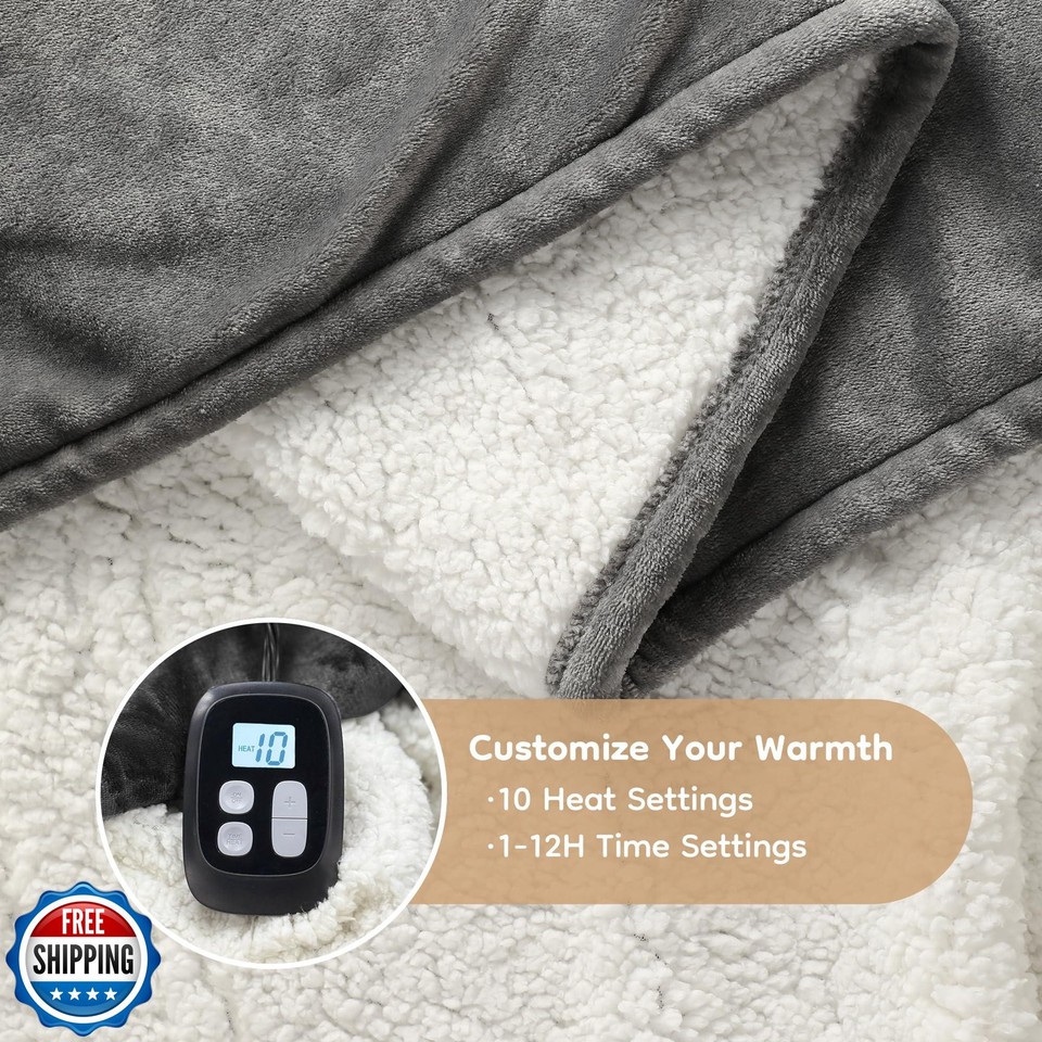 LaffyLo Electric Heated Blanket Full Size - 72"x84", Soft Flannel ...