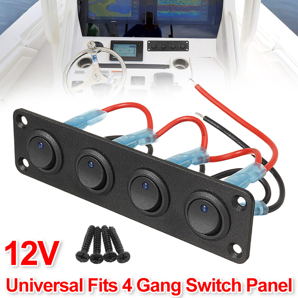 1 2 3 4 Gang Rocker Switch Panel Car Marine Blue LED On-Off Toggle ...