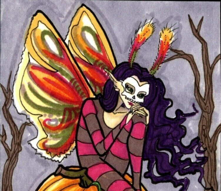 ACEO Original Autumn Fall Fairy Pumpkin Moth Halloween Illustration art ...